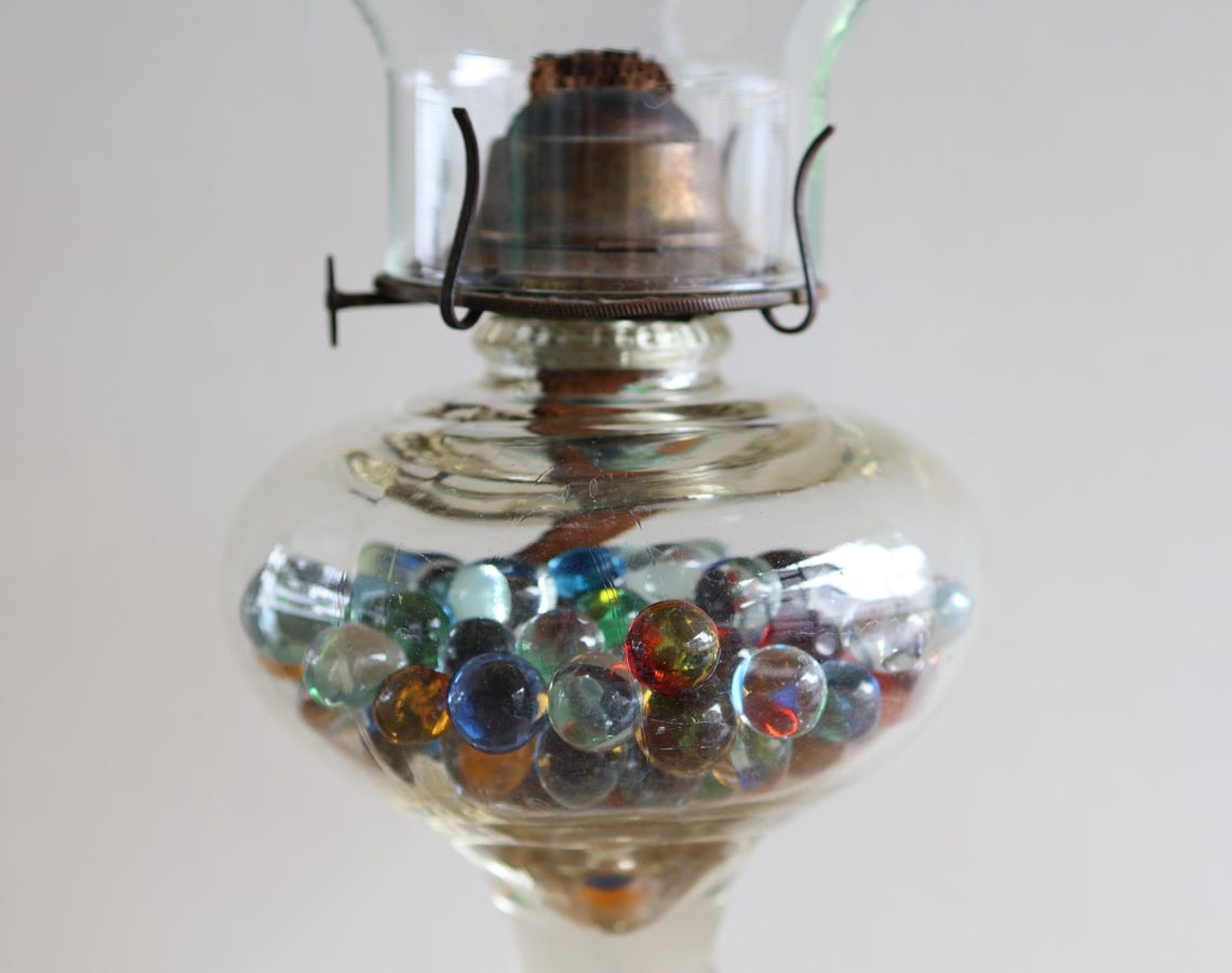 Vintage Glass Oil Lamp With Marbles, 18" Tall - Etsy