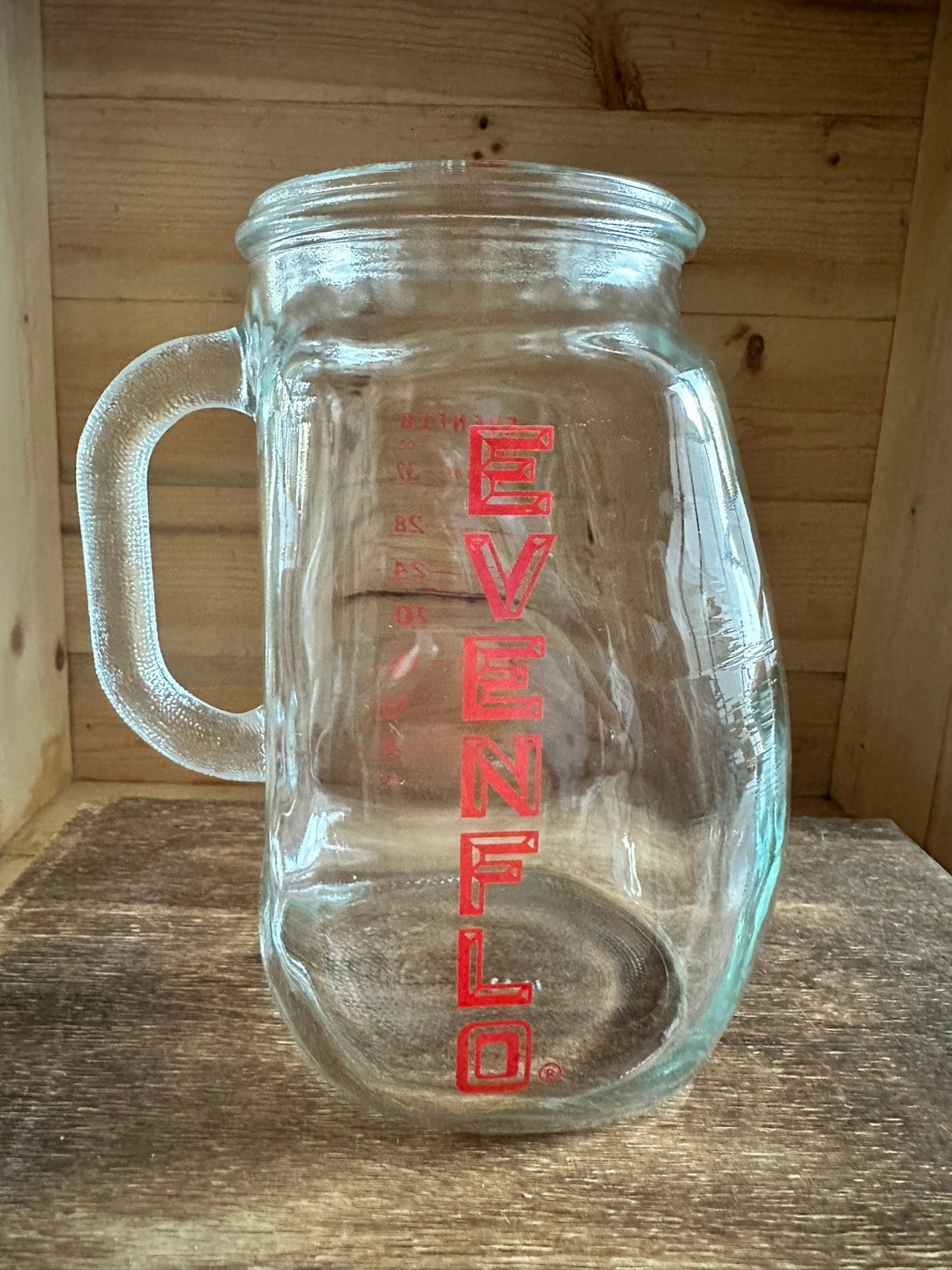 Vintage Evenflo Four Cup Glass Measuring Cup Pitcher Jug Ounces W/ Red ...