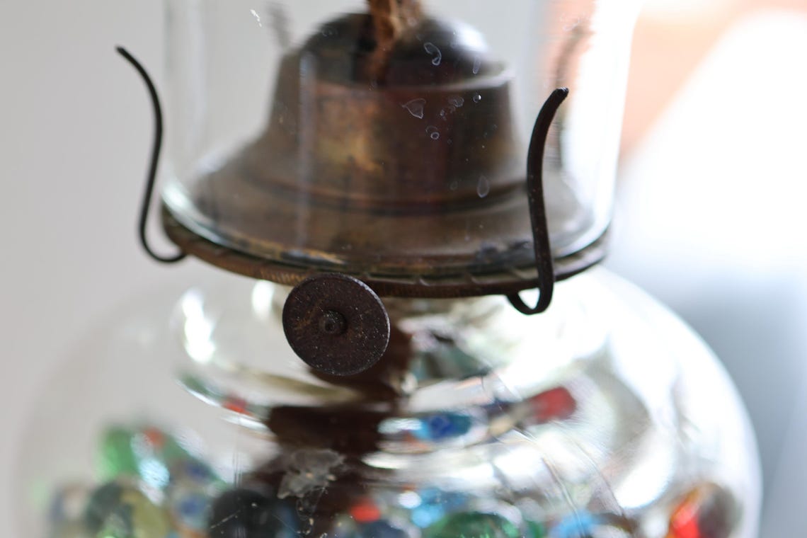 Vintage Glass Oil Lamp With Marbles, 18" Tall - Etsy