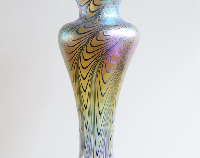 Vintage Studio Art Glass Gold and Blue Iridescent MCM Vase / Robert ...