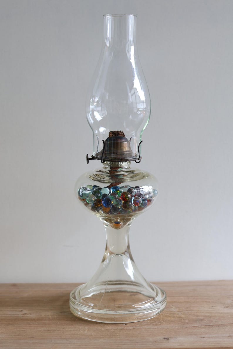 Vintage Glass Oil Lamp With Marbles, 18" Tall - Etsy