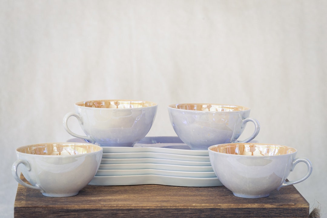 Vintage Pearlescent Tea Set Victoria, Czecho Slovakia, Cups and Snack ...