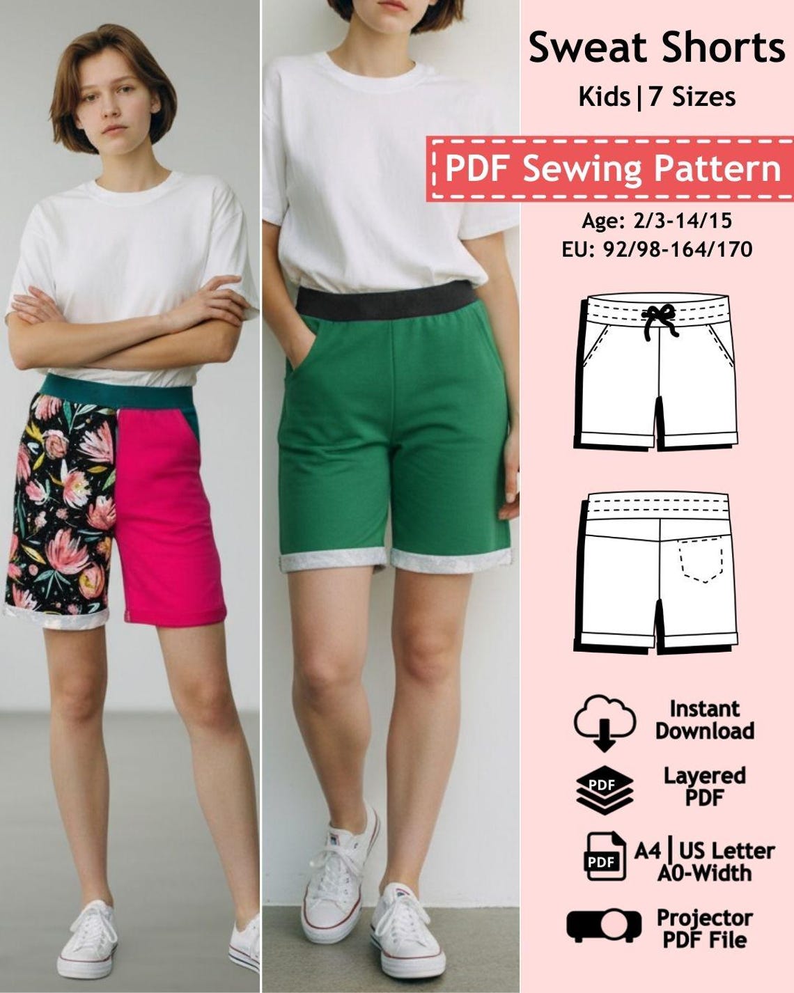 Kids Sweat Shorts PDF Sewing Pattern, Short Pants Pattern, Sweatshorts ...