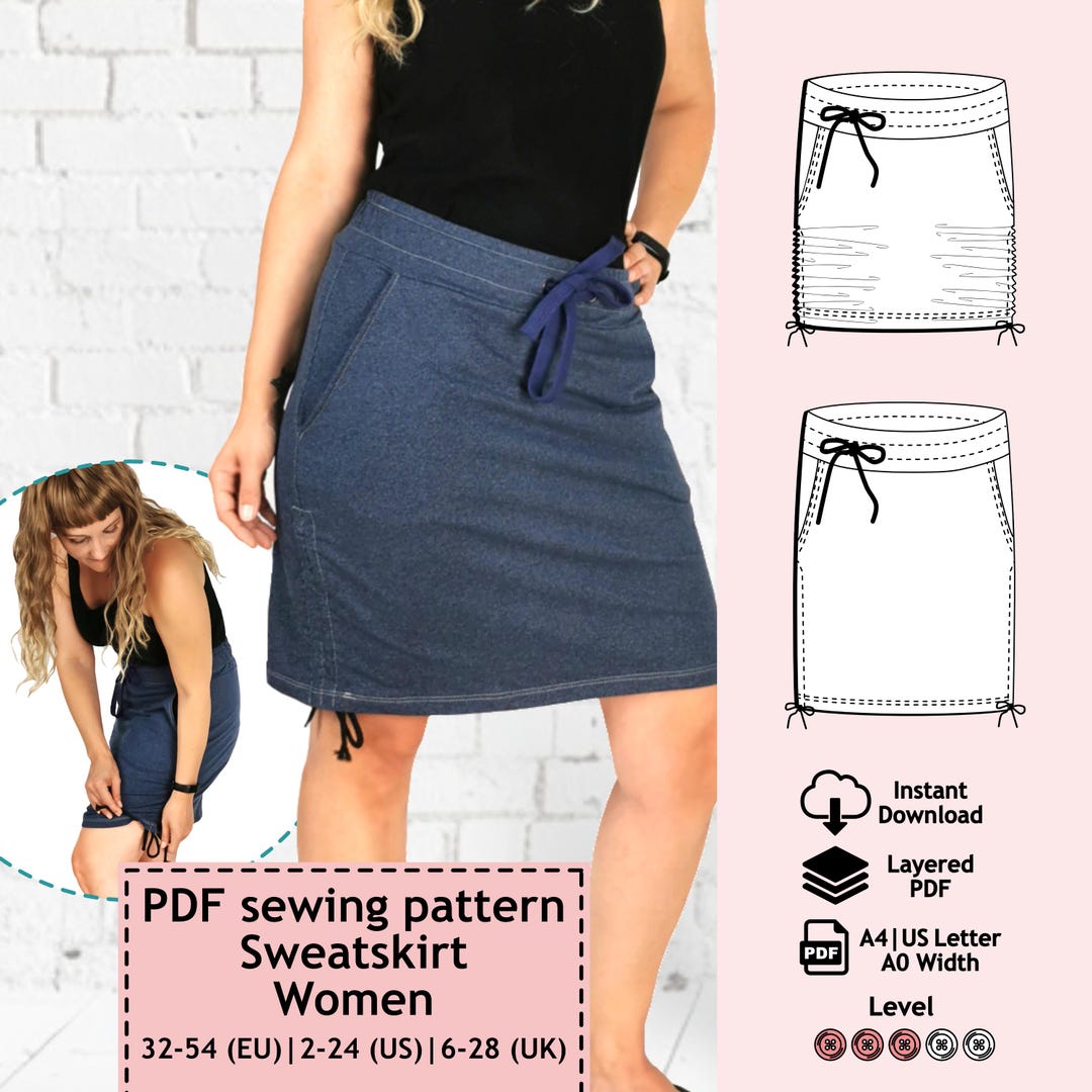 Women Skirt PDF Sewing Pattern, Sweat Skirt Pattern, Sweatskirt Pattern ...