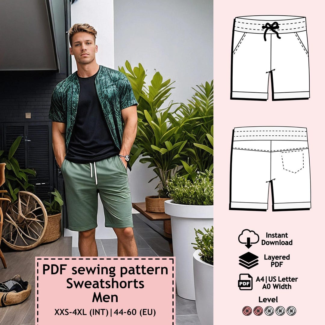 Men Sweat Shorts PDF Sewing Pattern, Short Pants Pattern, Sweatshorts ...