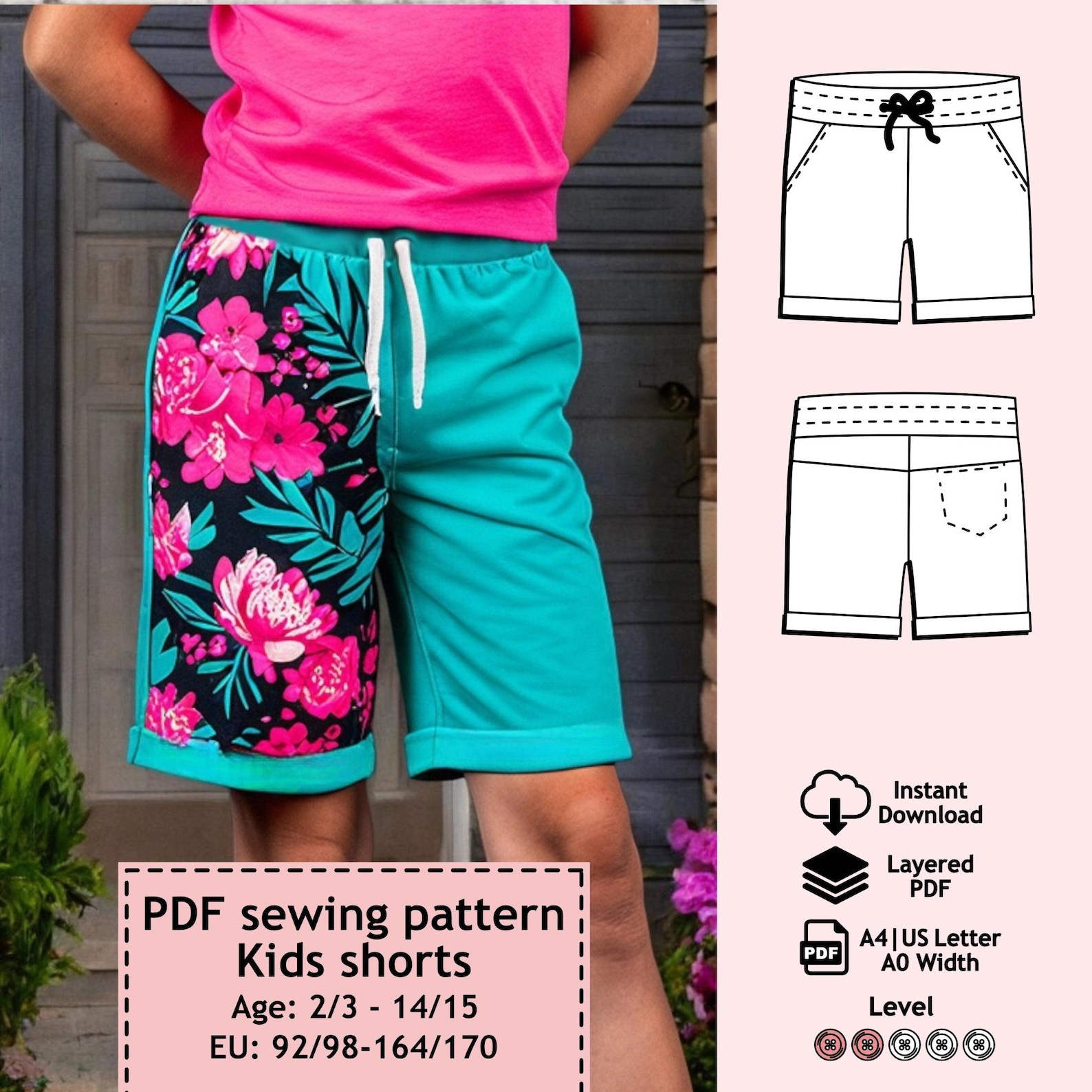 Kids Sweat Shorts PDF Sewing Pattern, Short Pants Pattern, Sweatshorts ...