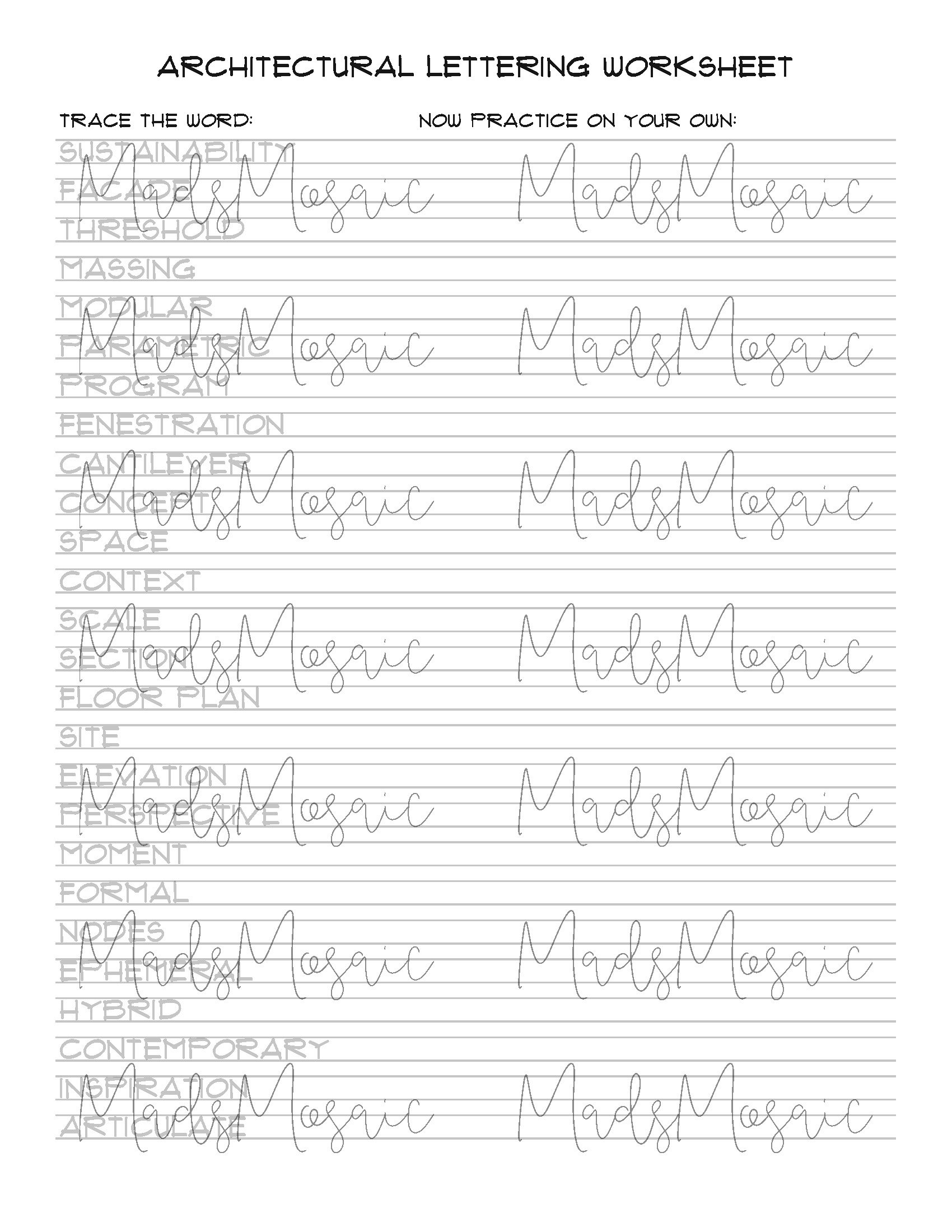 Architectural Lettering Workbook, Technical Handwriting Practice (PDF ...