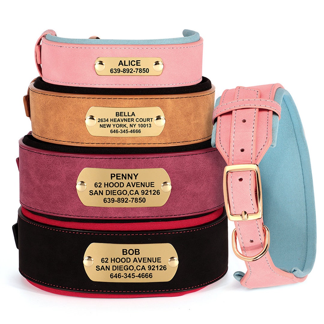 Personalized Engraved Wide Padded Leather Collar | Custom Leather ...