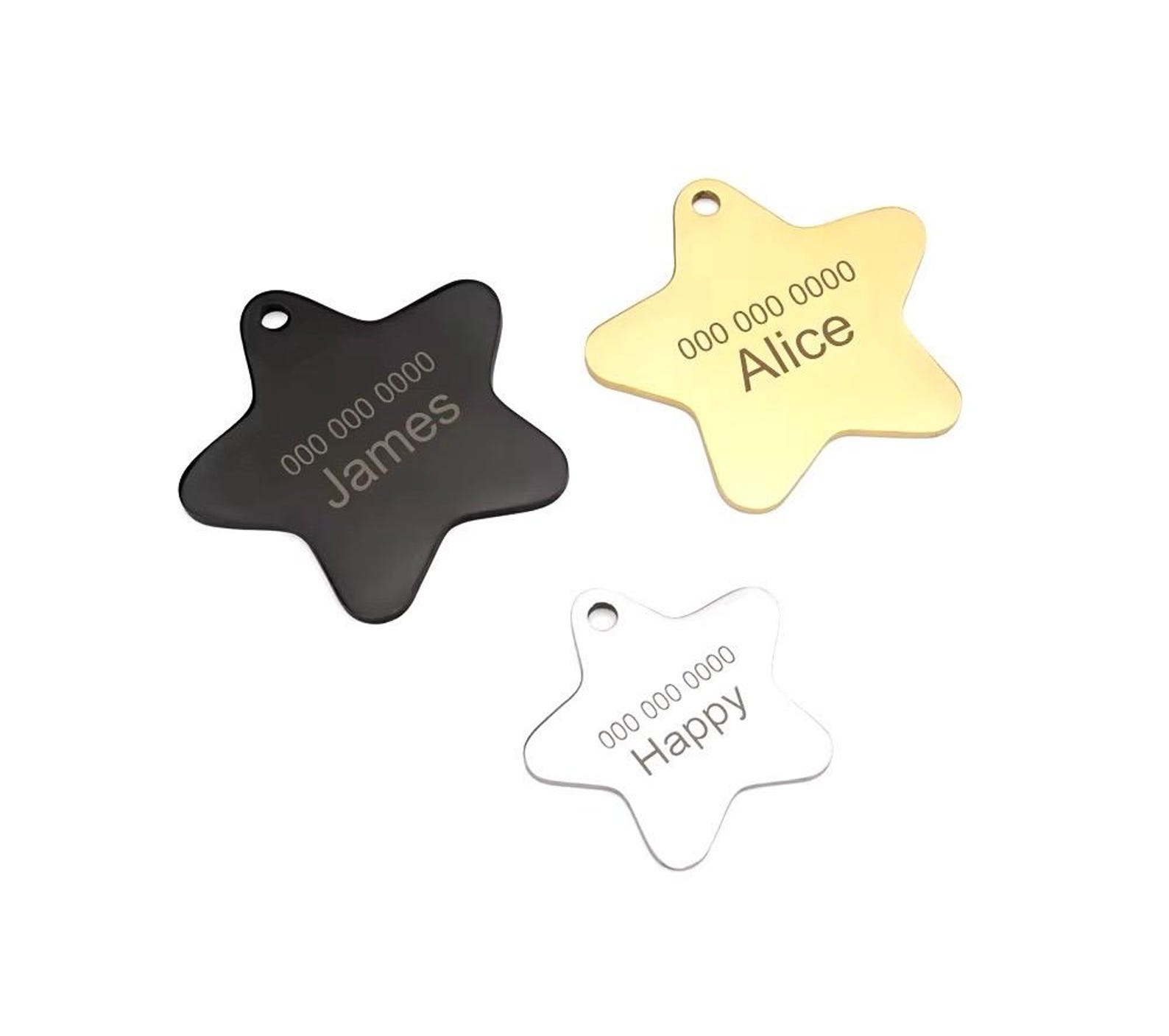 Personalized Star Pet ID Tag | Custom Engraved Collar Charm - Etsy