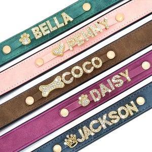 Personalized Leather Crystal Dog ID Collar | Custom Name Pet Collar - Etsy