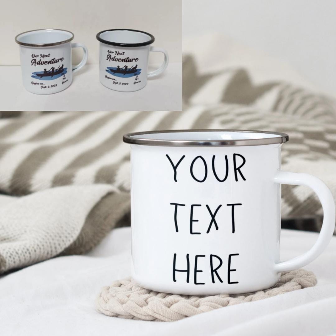 Personalized Text Enamel Mug | Custom Text Enamel White Mug - Etsy