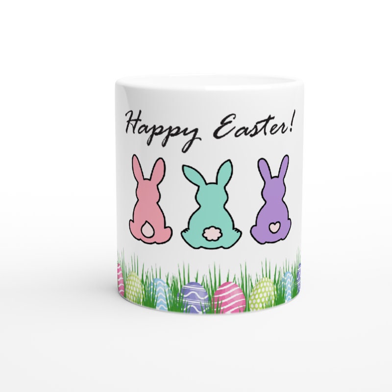 Bunnies & Eggs "Happy Easter!" Ceramic Mug sold by Eduardo Pinto | SKU 40818270 | Printerval
