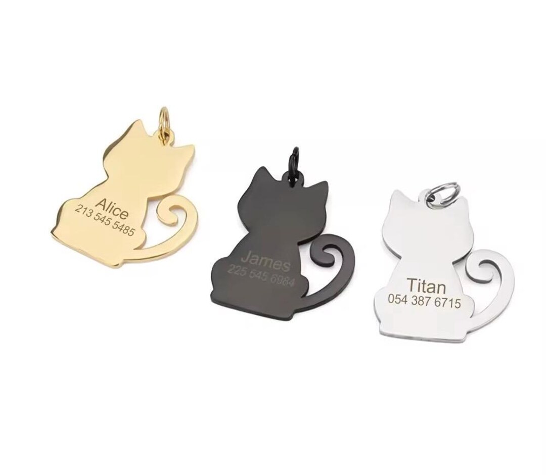 Personalized Cat ID Tag | Custom Engraved Collar Charm - Etsy
