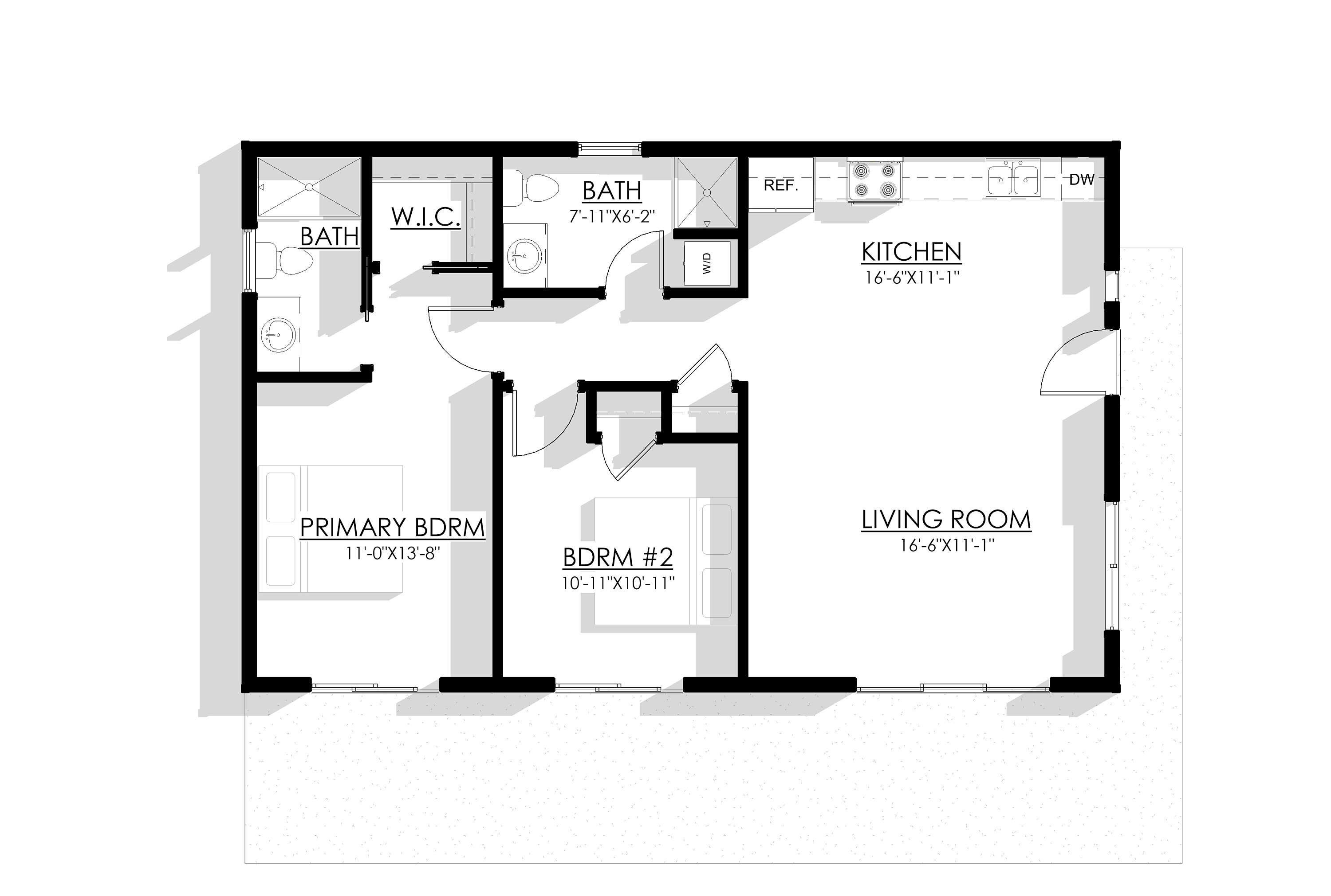 40' X 25' Modern Home ADU W/ 2 Bedroom, 2 Bath Architectural Plans ...