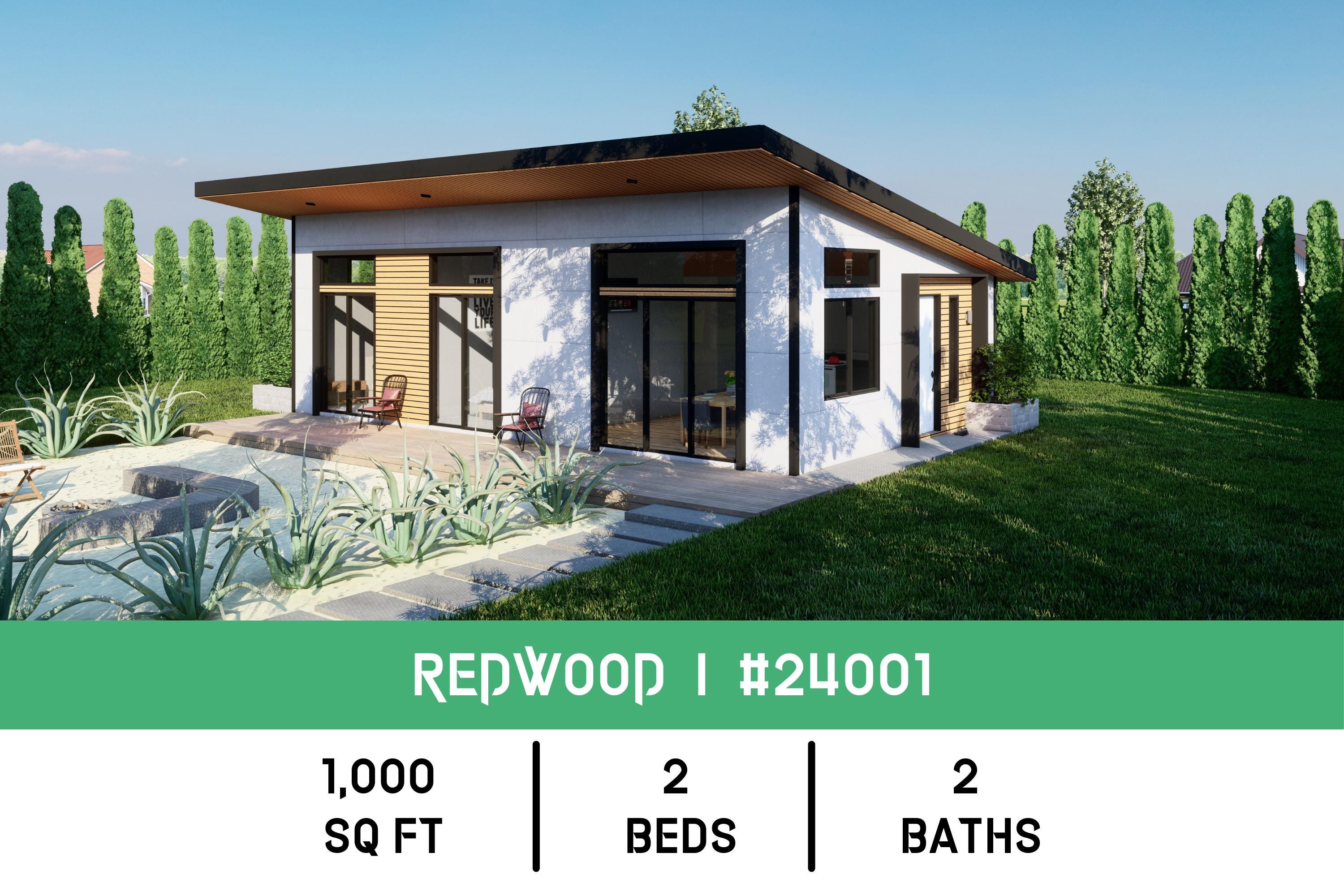40' X 25' Modern Home ADU W/ 2 Bedroom, 2 Bath Architectural Plans ...
