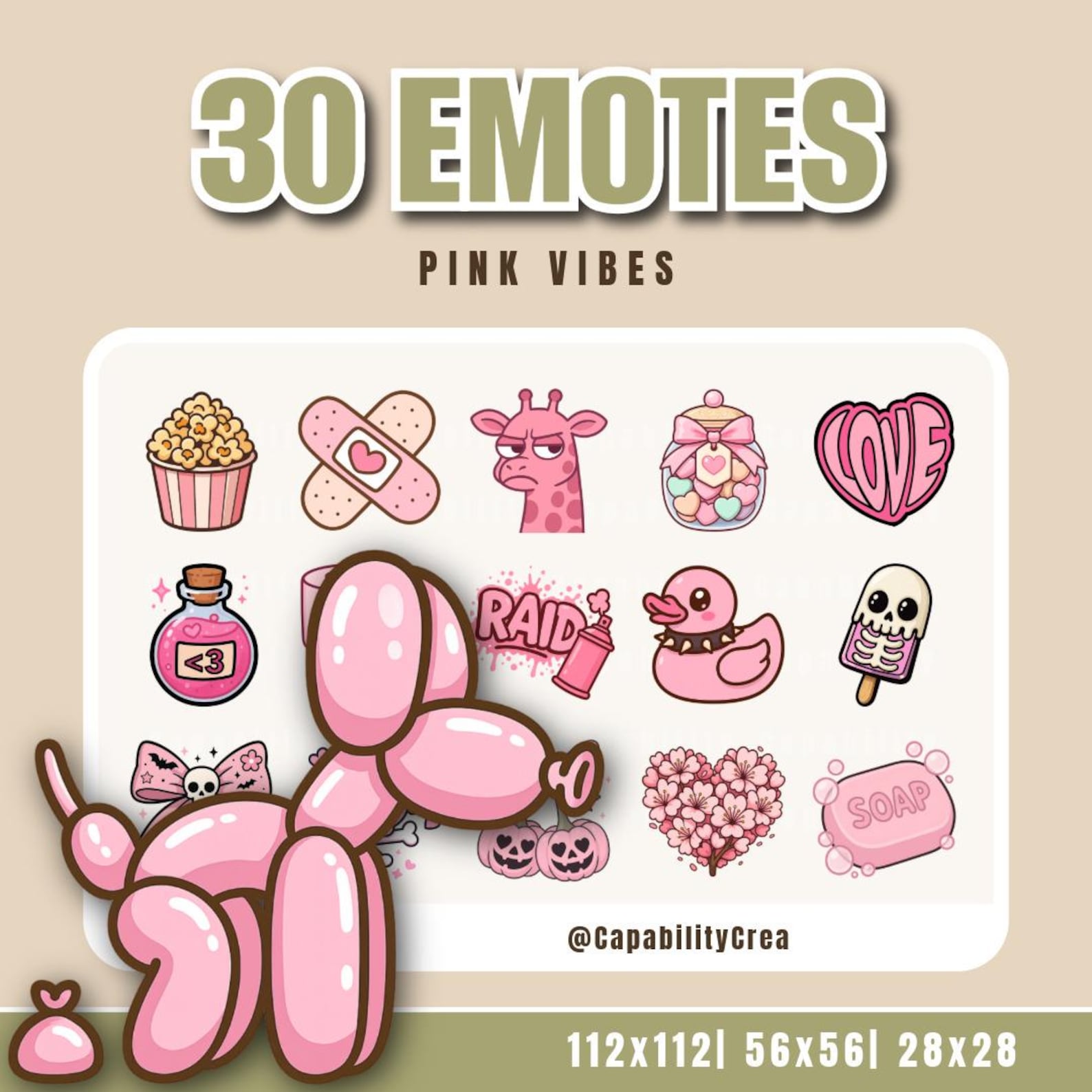 Pink Vibes Twitch Emotes Pack – 30 Cute Pink Emotes for Streamers ...