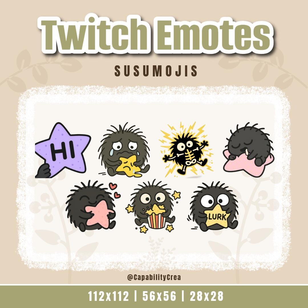 Susuwatari Twitch Emotes – Mini Pack of 7 | Cute Soot Sprite Emotes ...