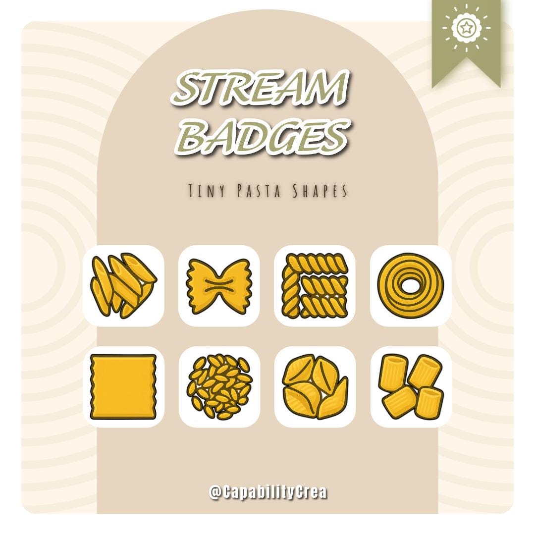 Tiny Pasta Shapes Emotes & Twitch Badges – Kawaii Food Emote Pack ...
