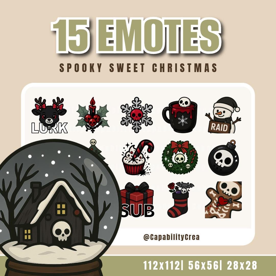 Spooky Sweet Christmas – 15 Twitch Emotes Pack PNG | Gothic Holiday ...