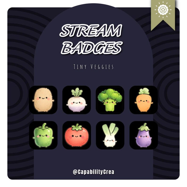 Cute Veggie Twitch Badges – Tiny Veggies Stream Badges – Kawaii Food ...
