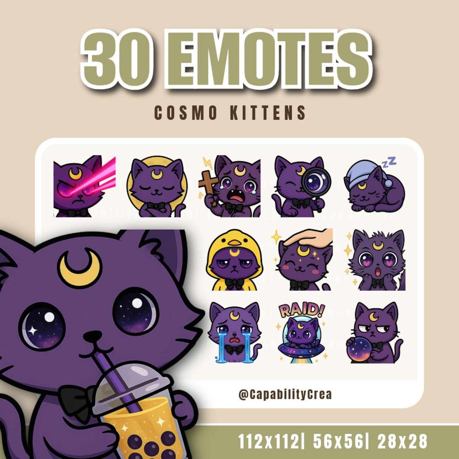 30 Cosmo Kittens Emotes | Galaxy Cat Twitch Emotes | Cute Space Cat PNG ...