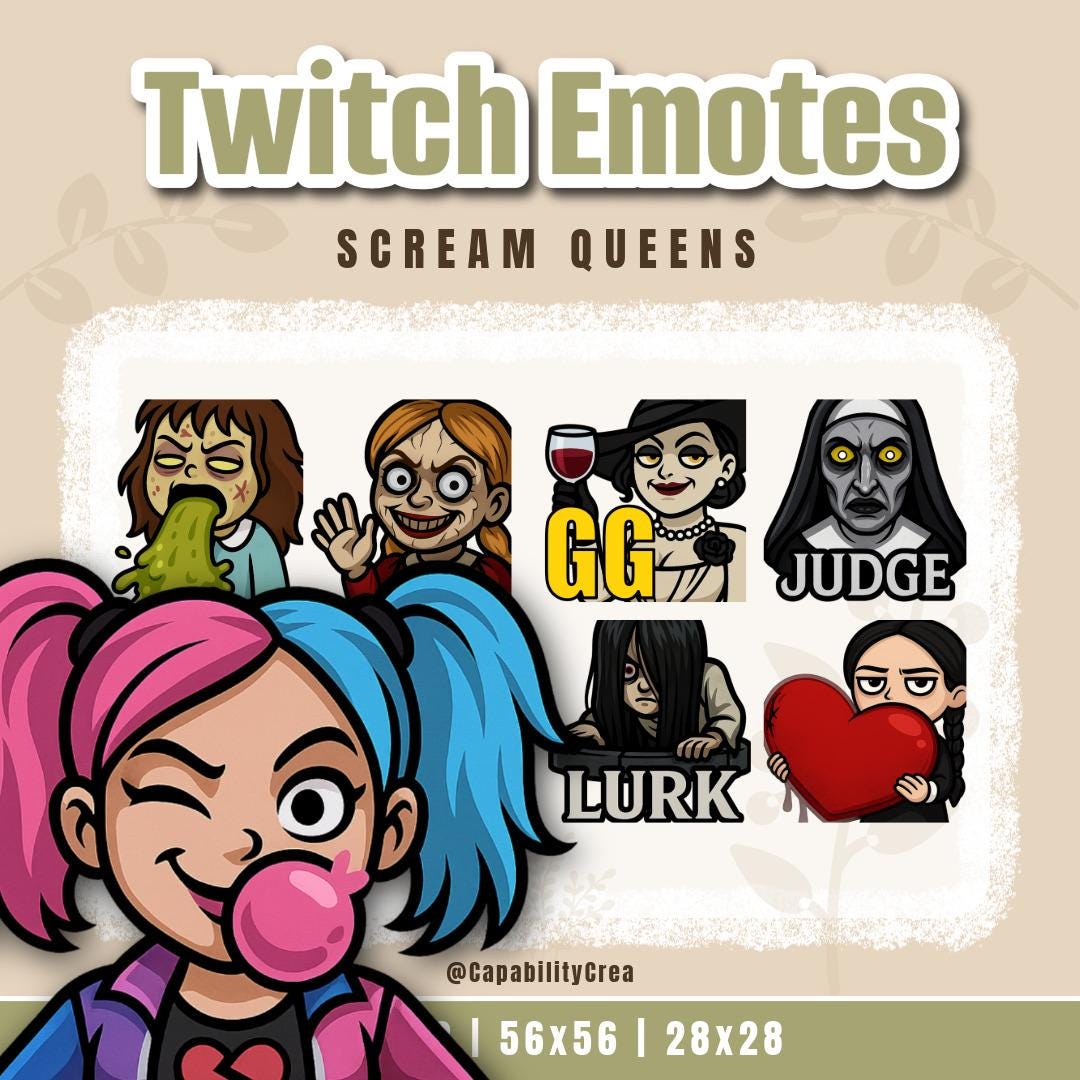 Twitch Emotes Scream Queens – Horror Villain Girls GG, Lurk, Judge ...