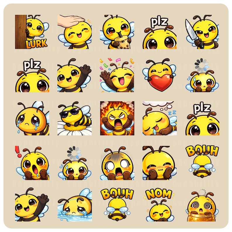 Honey Bee Twitch Emotes Pack (20) – Cute Kawaii Bee Emotes PNG - Etsy ...