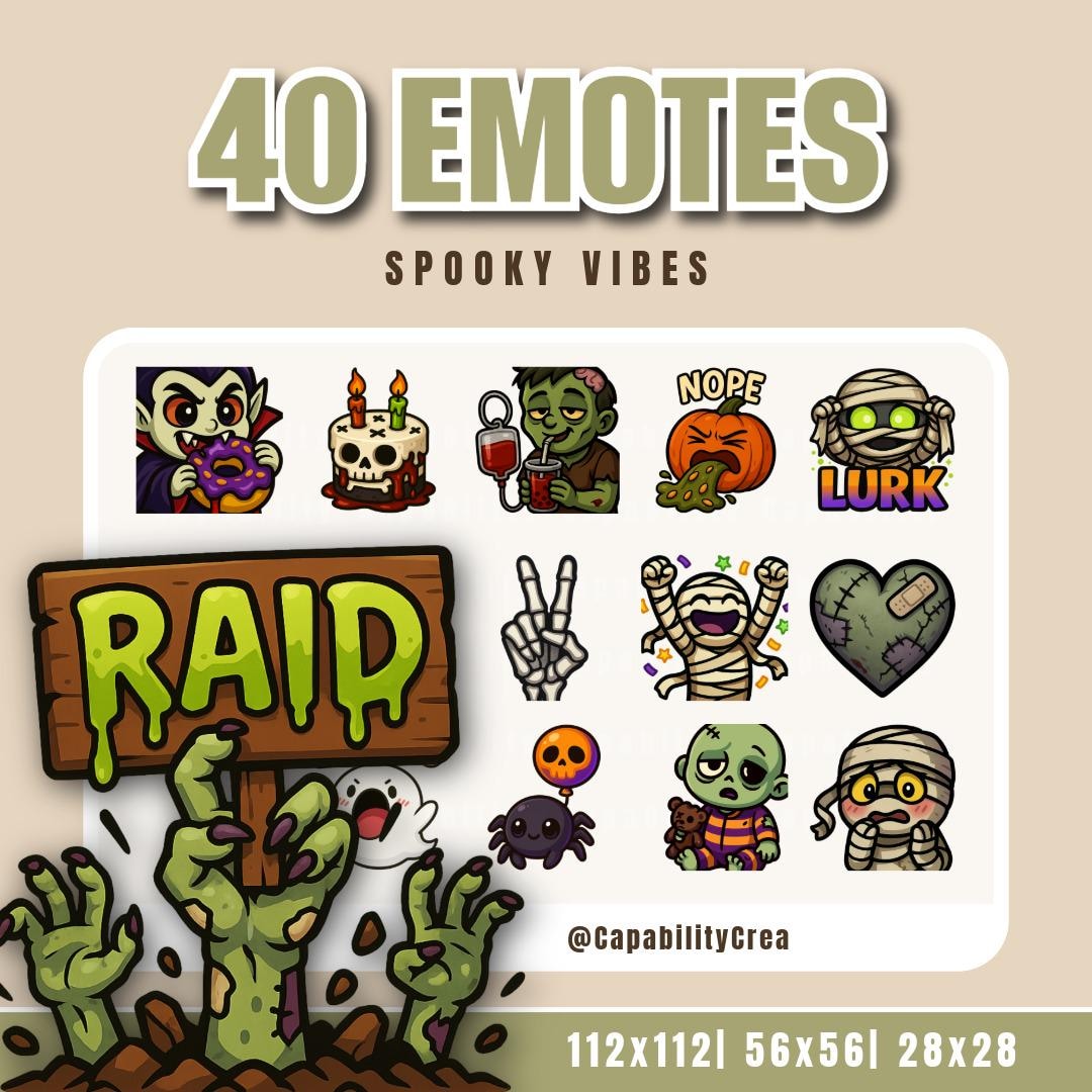 Halloween Emotes Pack – 40 Spooky Cute Twitch & Discord Emotes ...