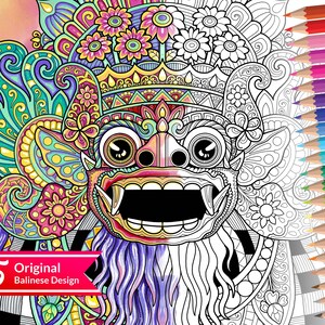 5 Page Original Design Balinese Mask Coloring Page for Adult. - Etsy