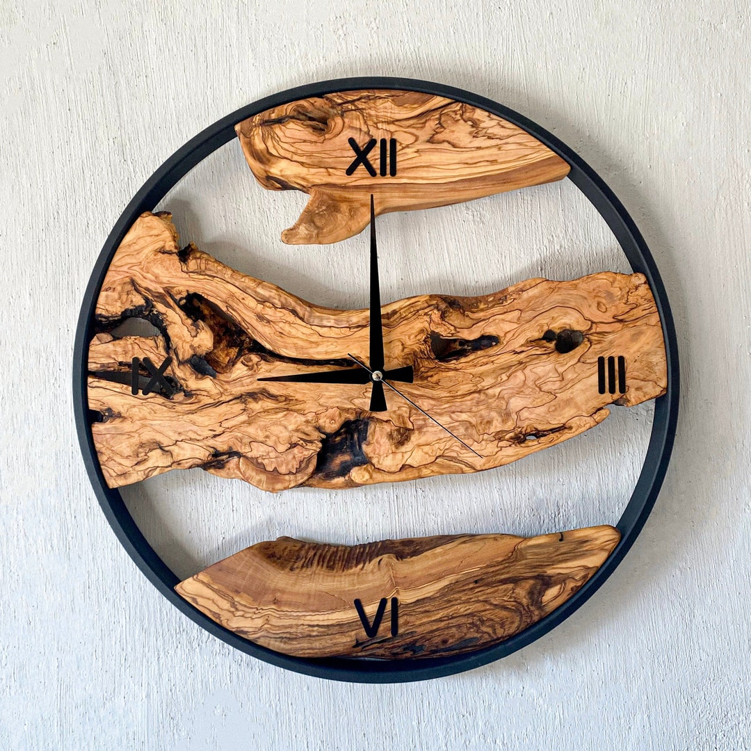 Made to Order Metal & Olive Wood Wall Clock , Big Wood and Metal Wall ...
