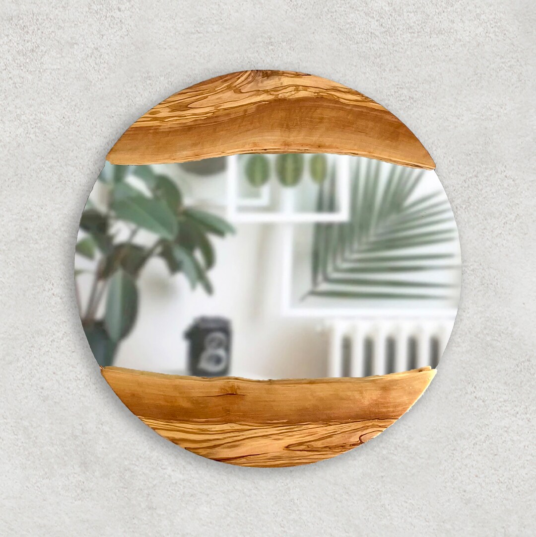 Custom Olive Wood Round Mirror, Natural Edge, Rustic Wall Decor, Small ...