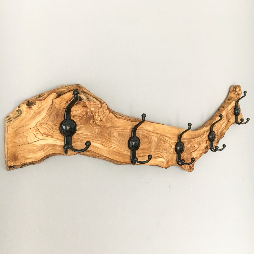 Handmade Olive Wood Coat Rack, Rustic Wall Mount Hanger - Etsy
