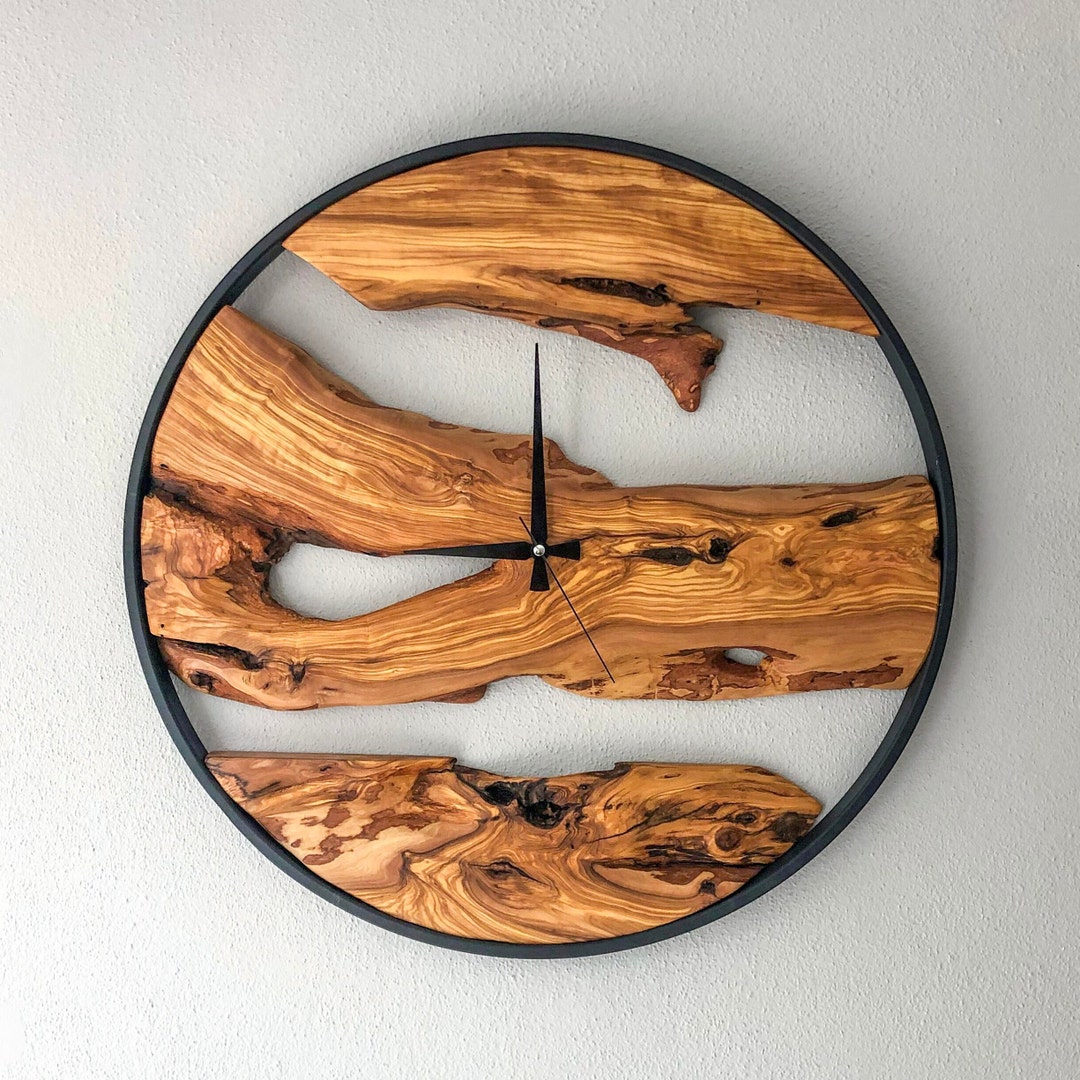 Made to Order Metal & Olive Wood Wall Clock , Big Wood and Metal Wall ...