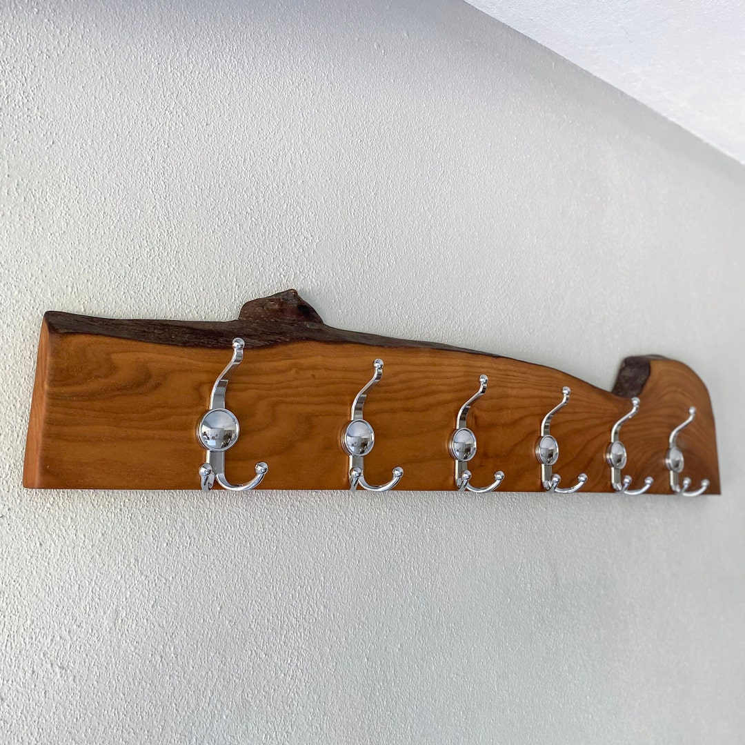 Walnut Wood Coat Rack Wall Mount Wood Coat Hanger Rustic Wall Coat Rack ...