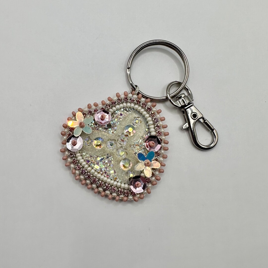 Pink & Pearl Flower Beaded Keychain - Etsy