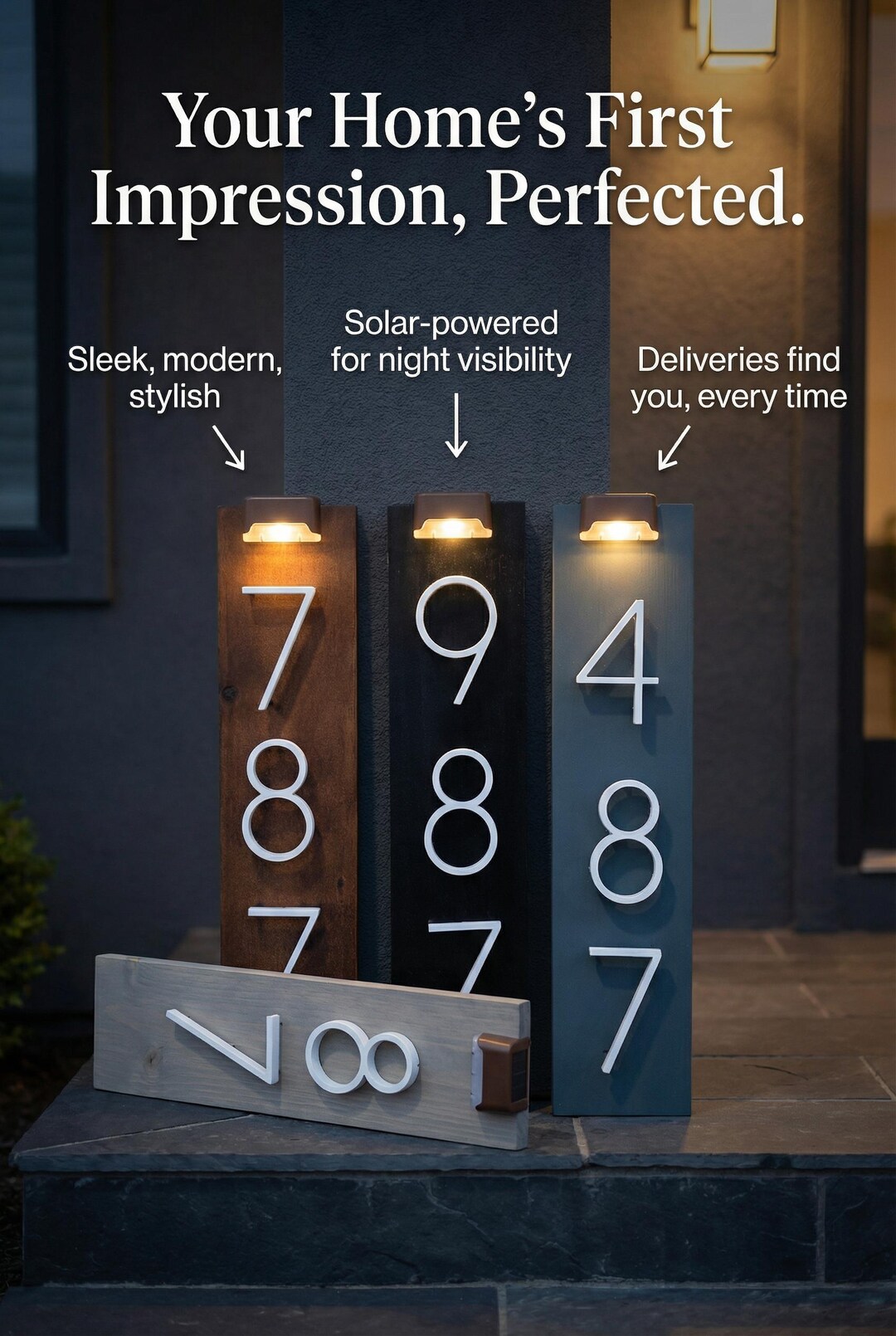 Vertical Solar-powered LED Address Plaque: Illuminated House Number ...