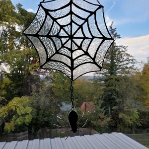 Stained Glass Spider Web, Spooky, Window Hanging, Halloween Decor ...