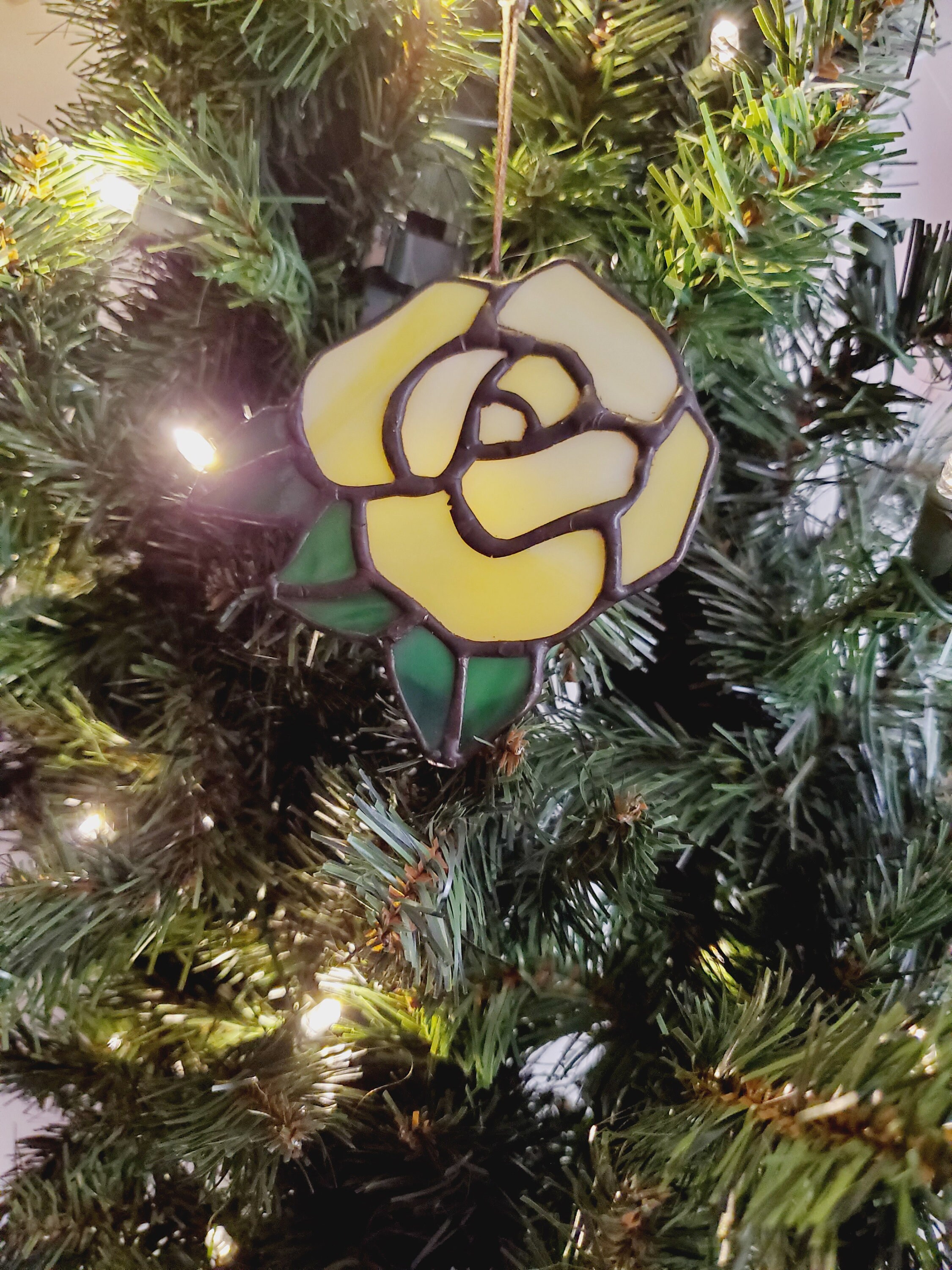 Stained Glass Rose, Flower With Leaves, Deaf Artist, Flower Love Gift ...