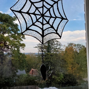 Stained Glass Spider Web, Spooky, Window Hanging, Halloween Decor ...