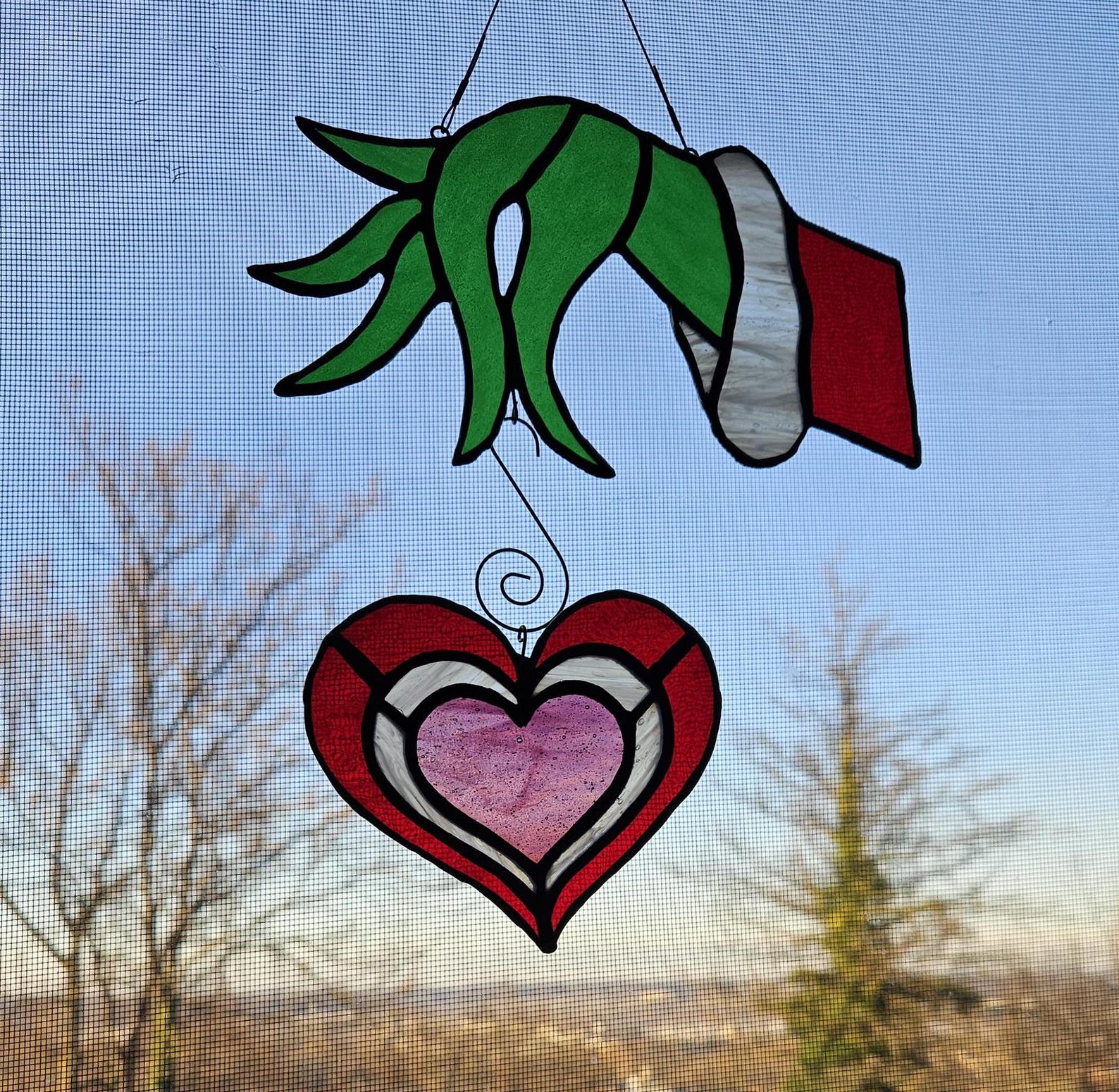 SOLD Stained Glass Grinch With Heart Grew 3 Sizes, Christmas Decor ...