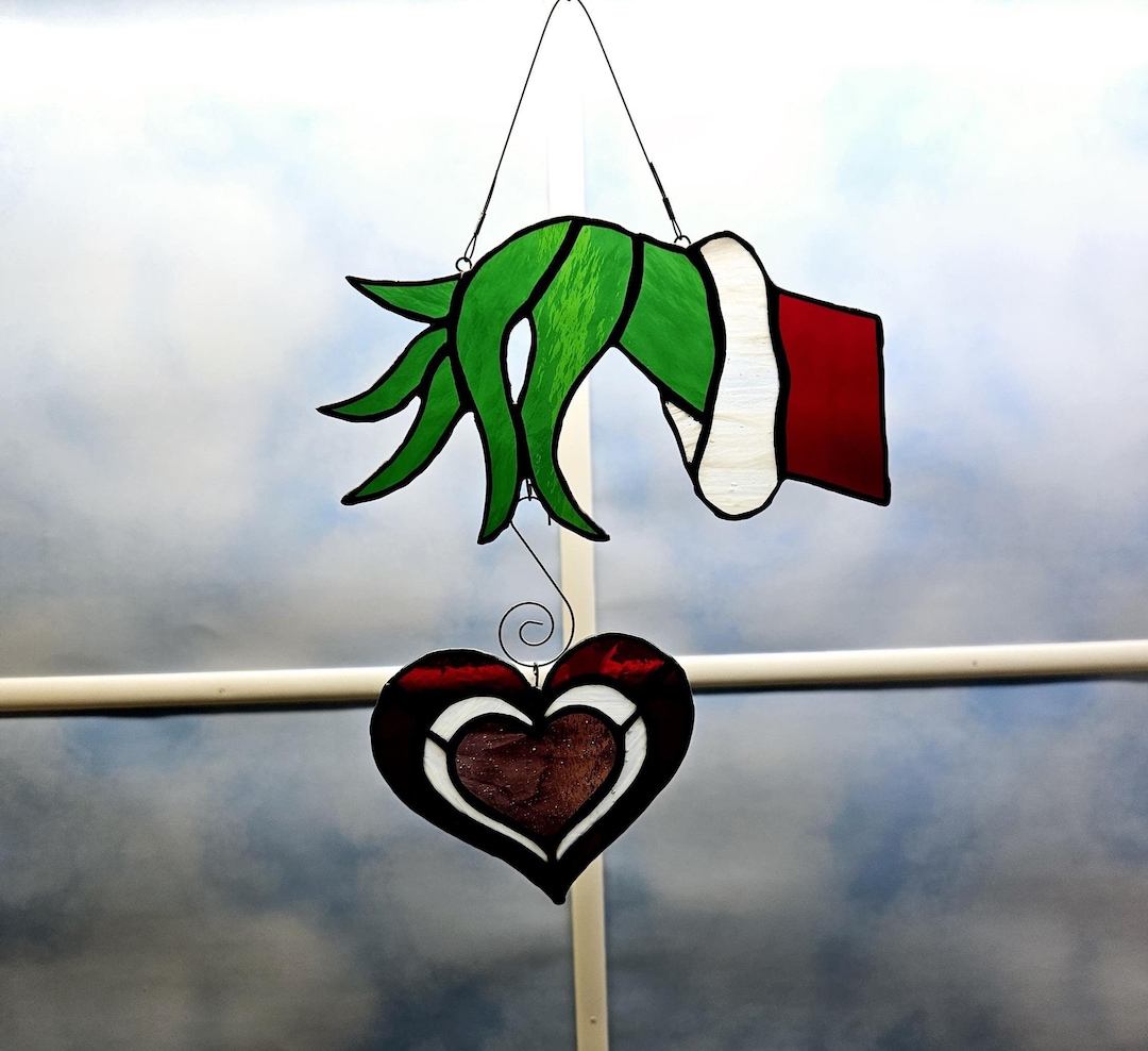 SOLD Stained Glass Grinch With Heart Grew 3 Sizes, Christmas Decor ...