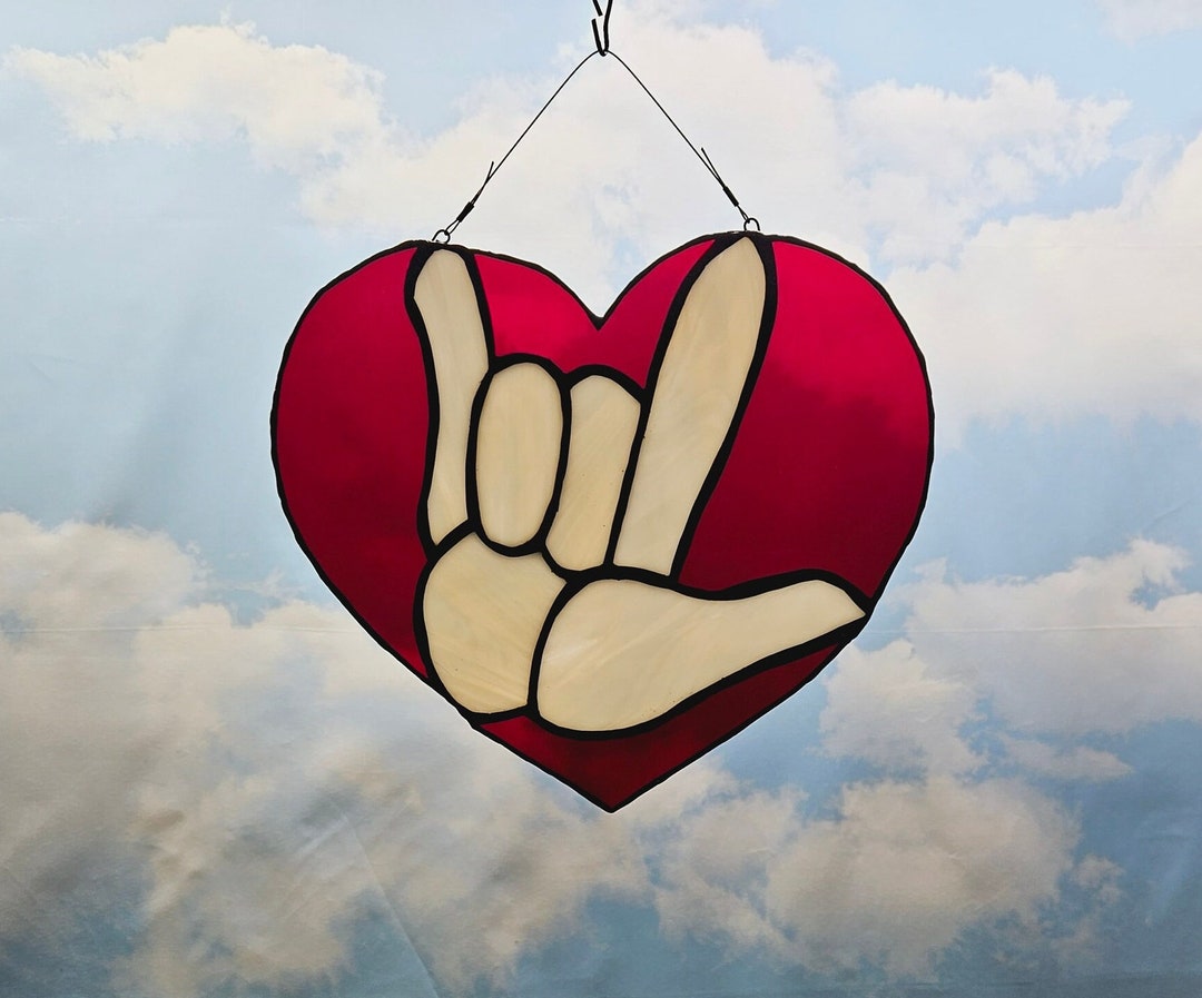 Ily Asl With Heart, Stained Glass, Asl I Love You, Asl Gift, Deaf Sign ...