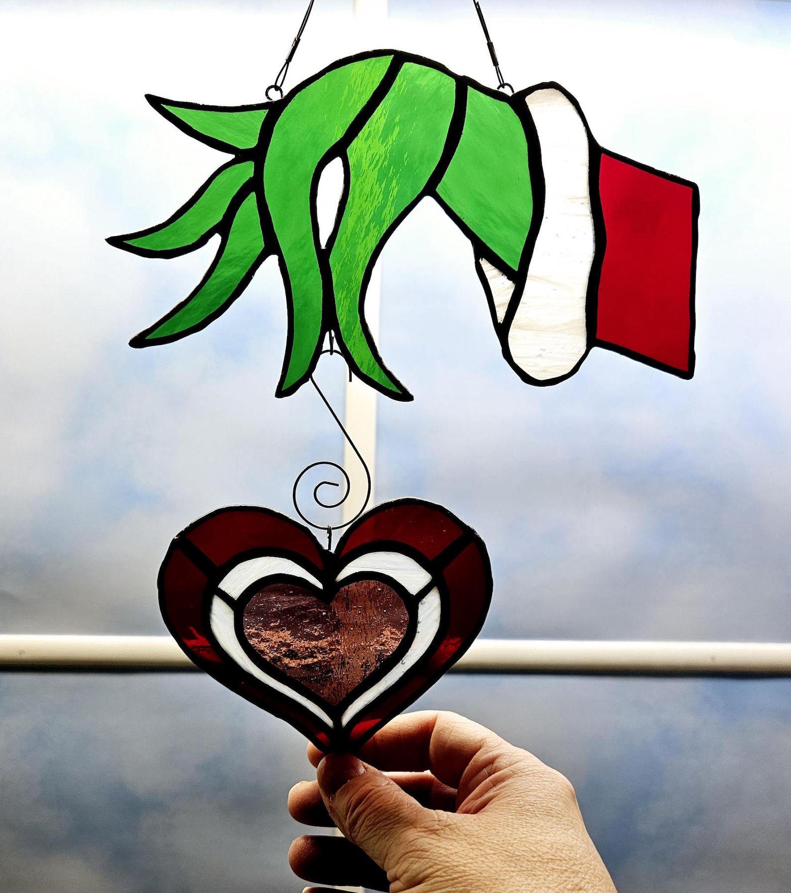 SOLD Stained Glass Grinch With Heart Grew 3 Sizes, Christmas Decor ...