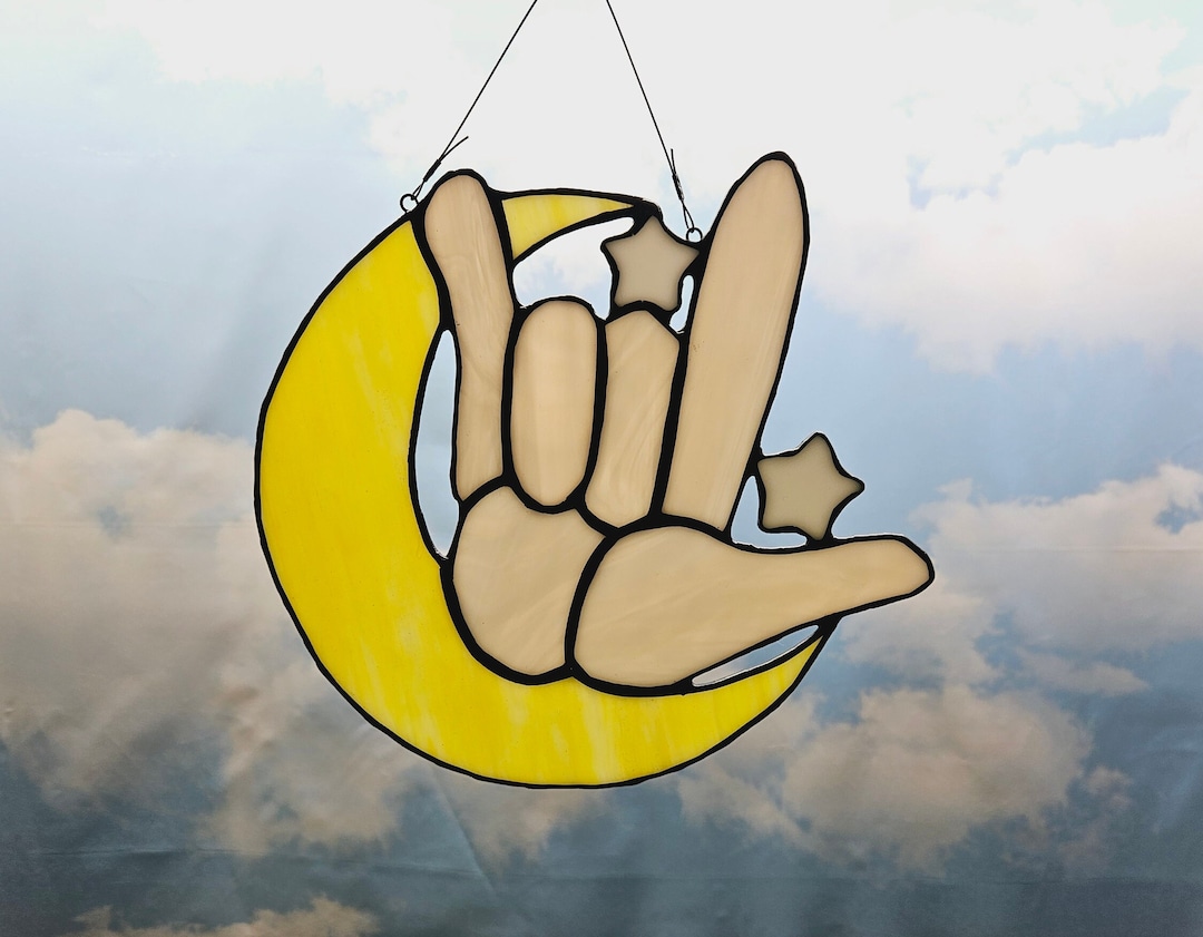 Ily Asl With Moon and Stars, Stained Glass, Asl I Love You, Asl Gift ...