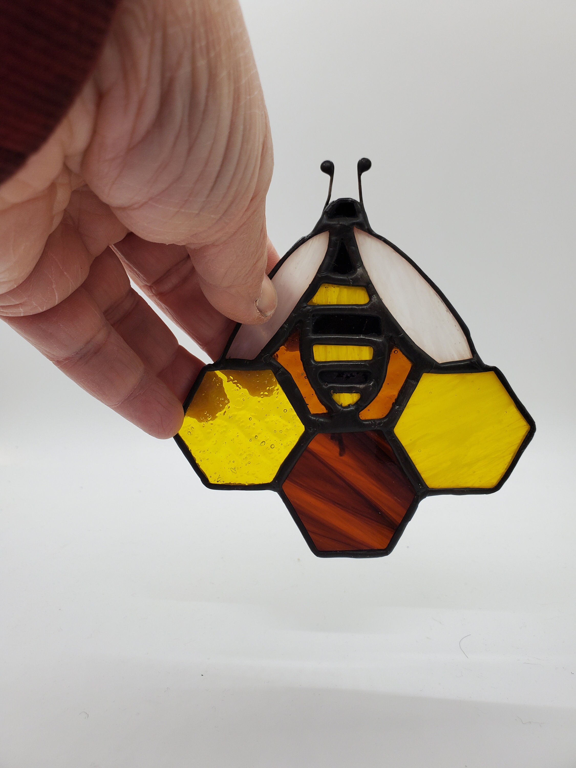 Stained Glass Bee and Honeycomb, Stained Glass Ornament, Gift for Bee ...