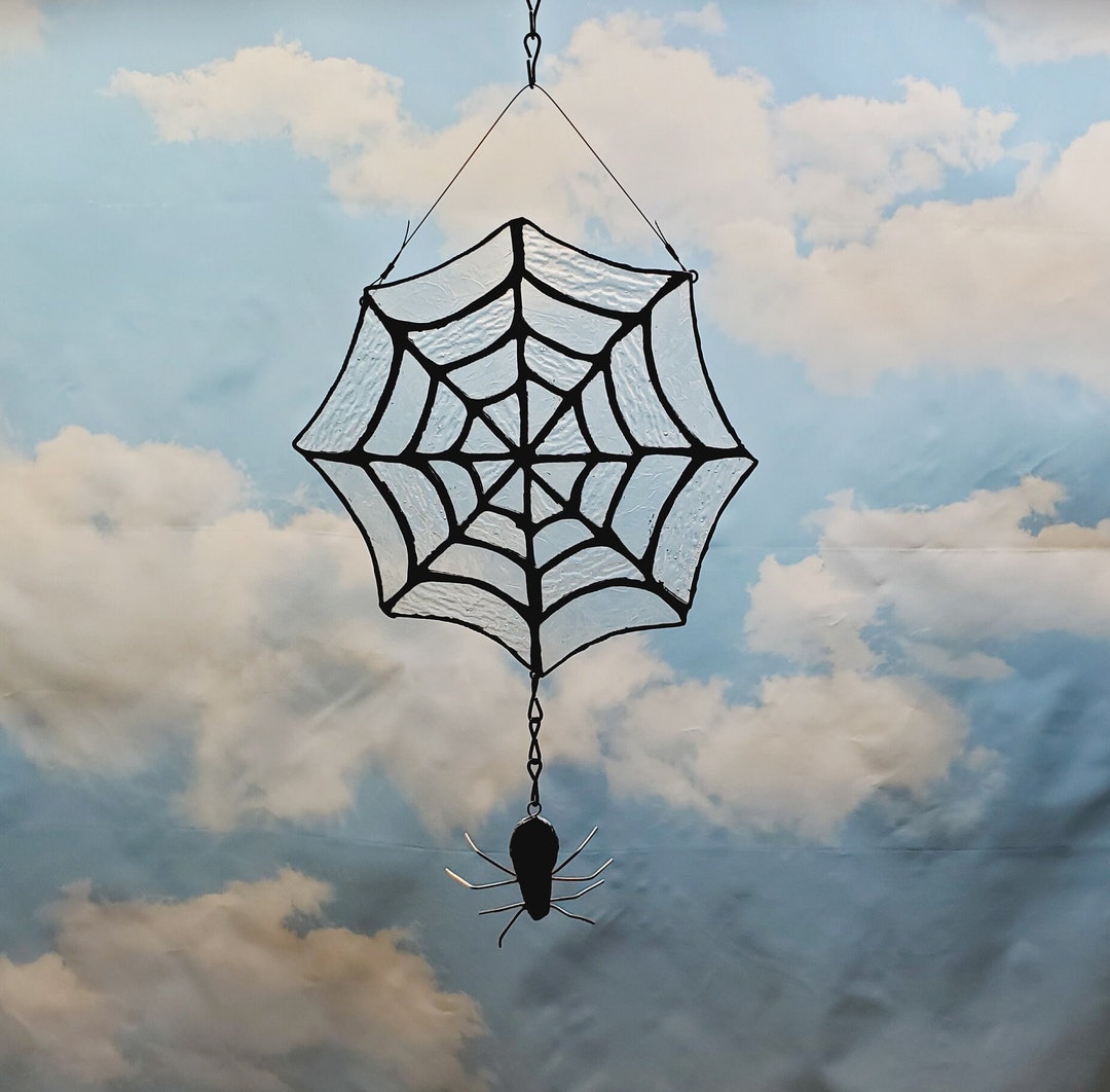 Stained Glass Spider Web, Spooky, Window Hanging, Halloween Decor ...
