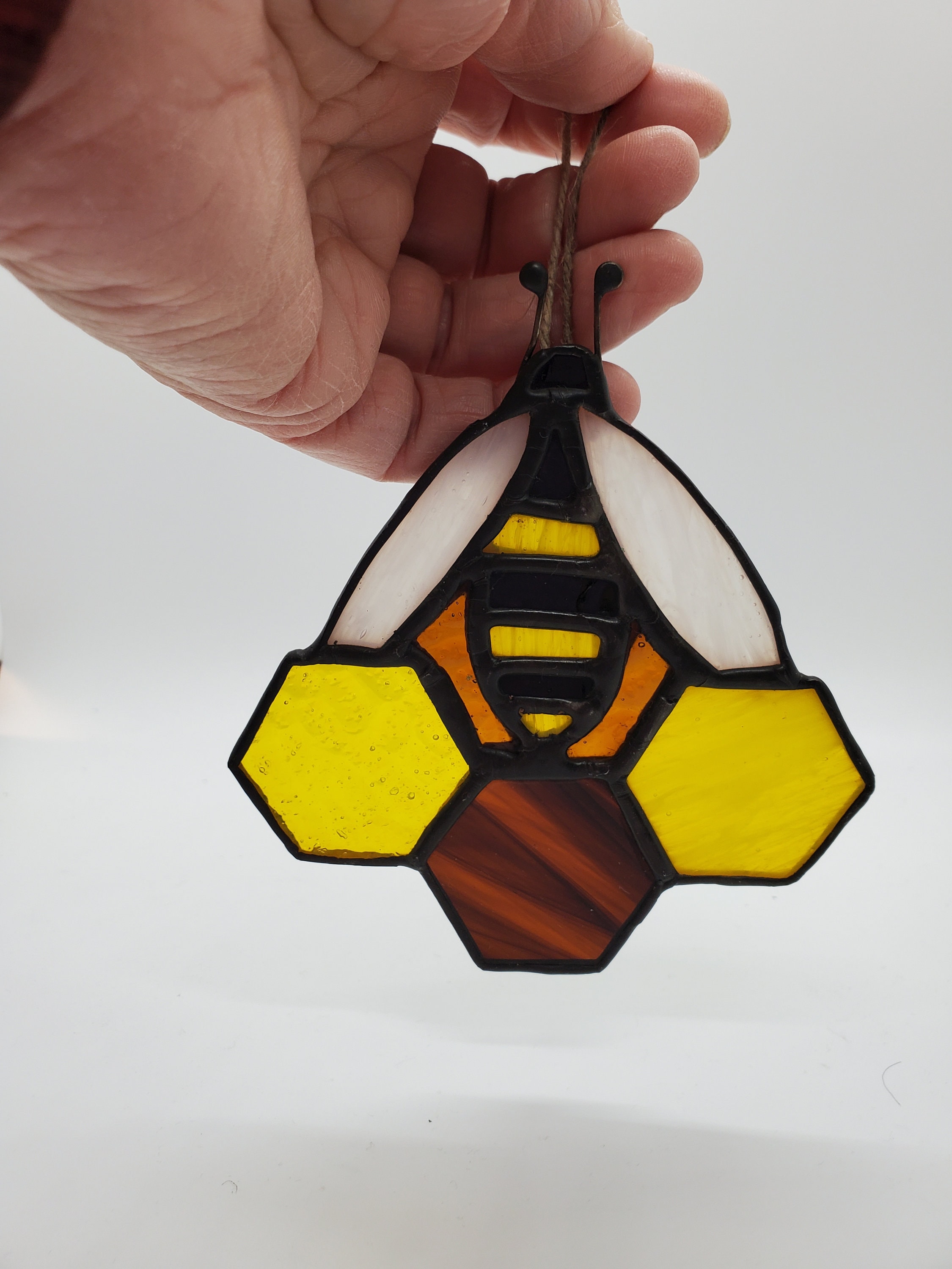 Stained Glass Bee and Honeycomb, Stained Glass Ornament, Gift for Bee ...