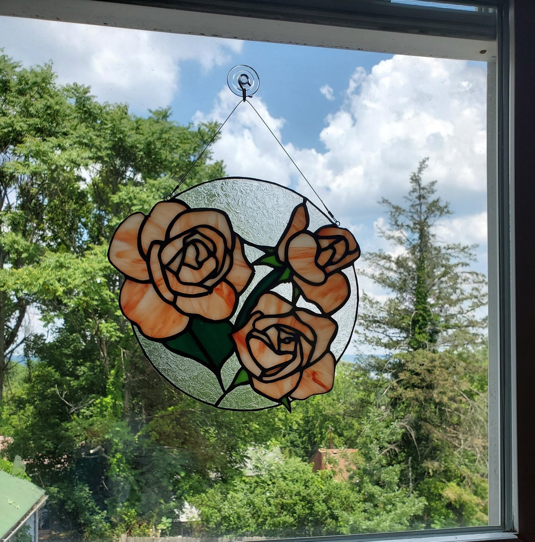 Stained Glass Roses Flowers Orange Gift for Her Window - Etsy