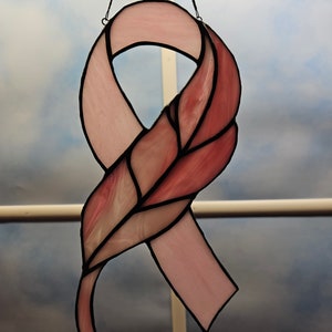 Handmade Stained Glass, Pink Feather Ribbon, Breast Cancer, Deaf Artist ...