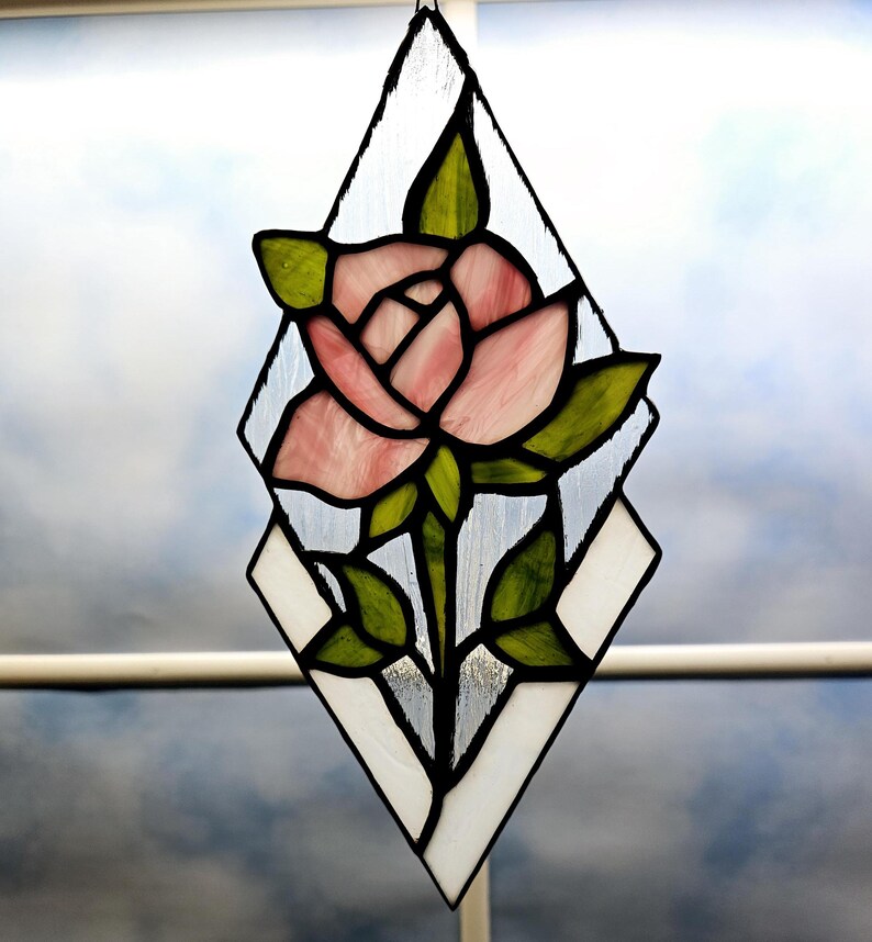 Handmade Stained Glass Rose Diamond, Deaf Artist, Gift for Flower ...